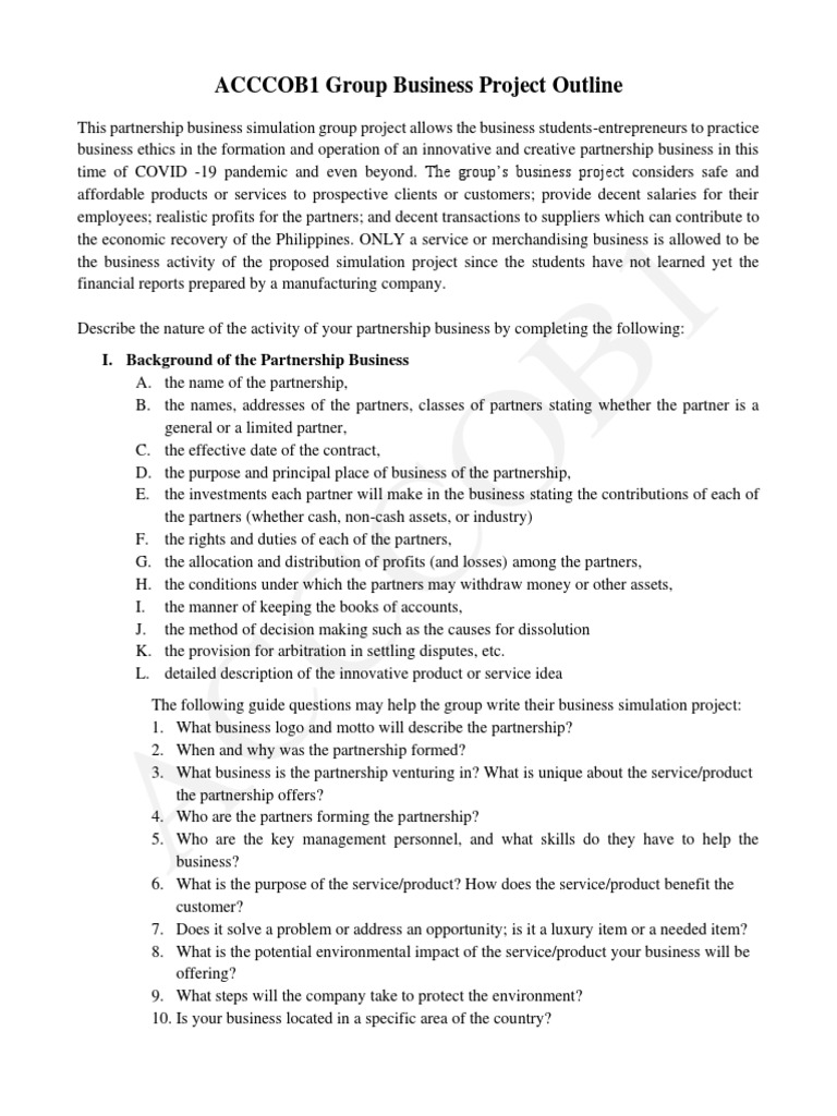 ACCCOB1 Group Business Project Outline | PDF | Equity (Finance) | Sales