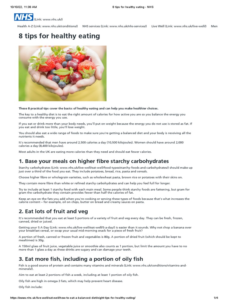 8 Tips For Healthy Eating - NHS | PDF | Healthy Diet | Diet & Nutrition