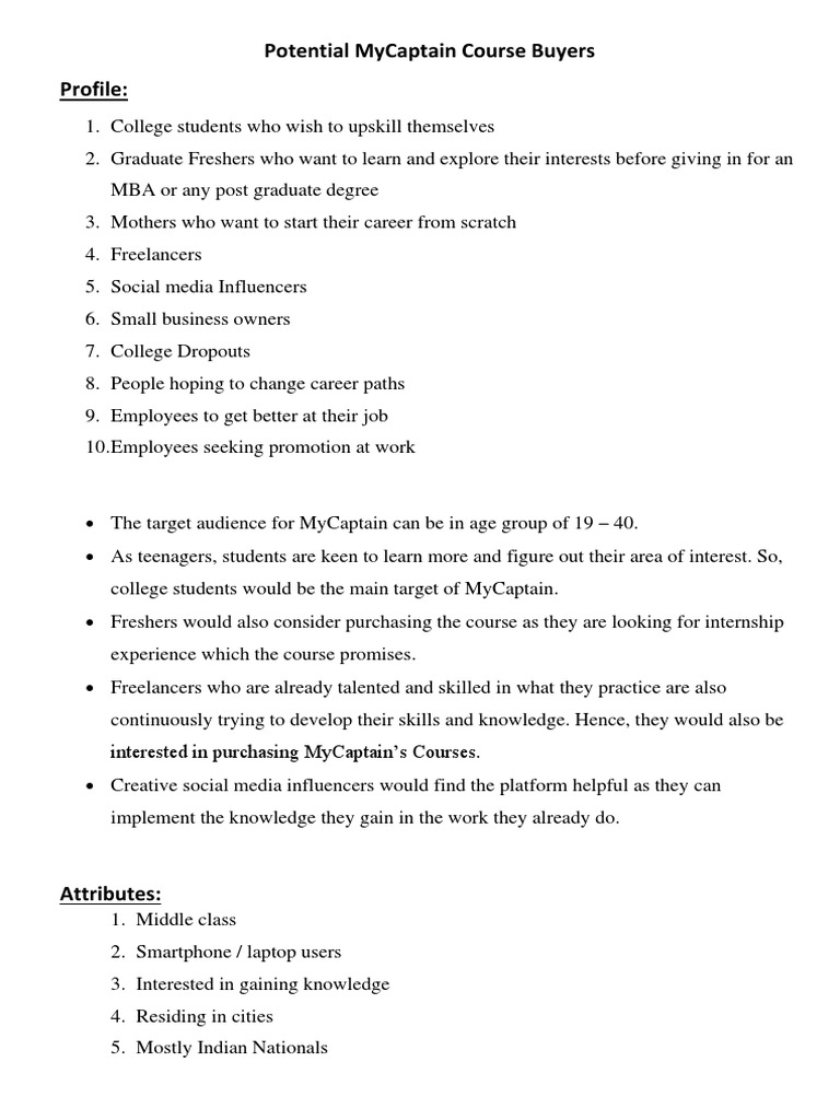 MyCaptain Course (Buyers Persona) Assign 1 | PDF