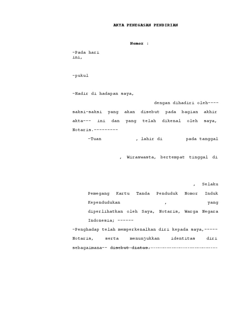 Akta Penegasan Pendirian PT Perorangan | PDF