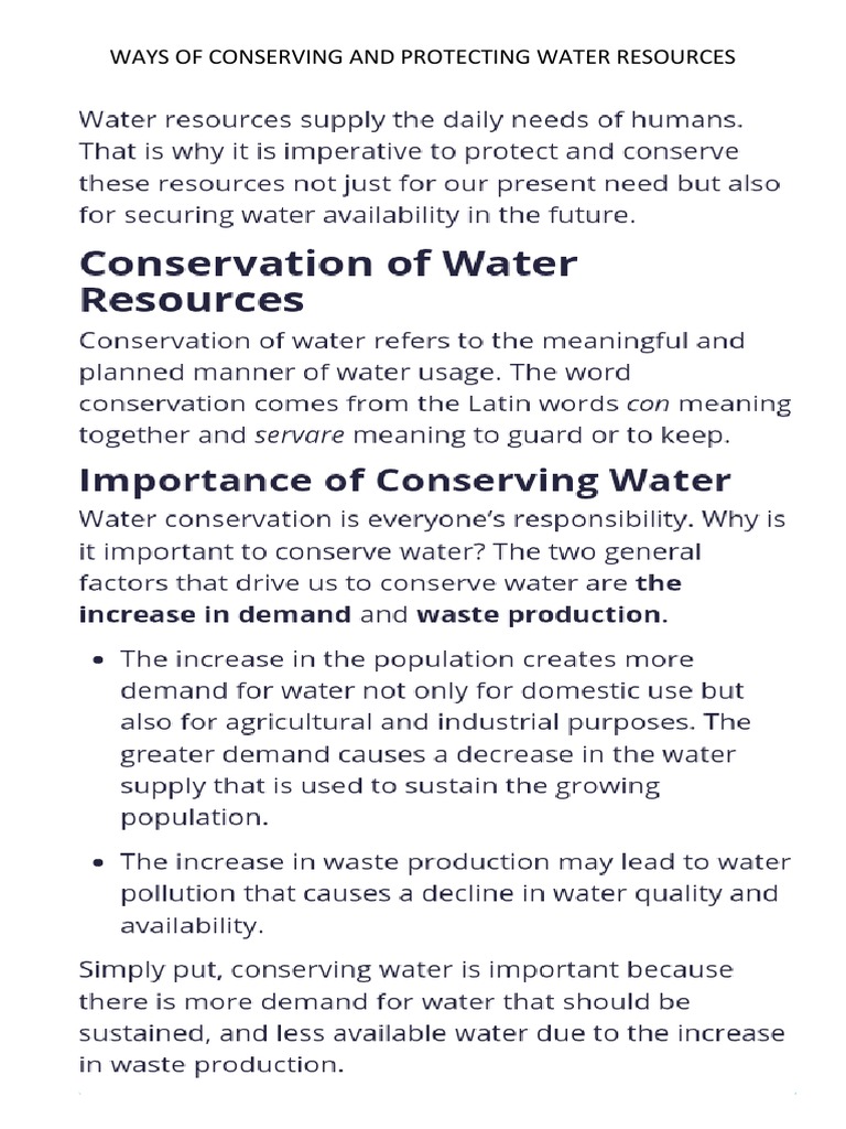 Ways of Conserving and Protecting Water Resources | PDF