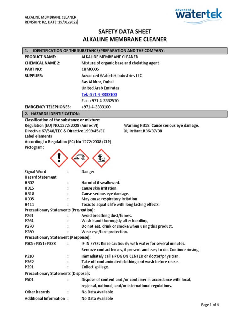 Alkaline Membrane Cleaner | PDF | Occupational Safety And Health | Safety