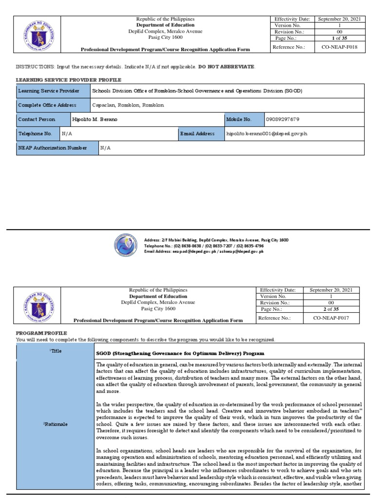SGOD Program for Romblon School Heads | PDF | Leadership | Teachers