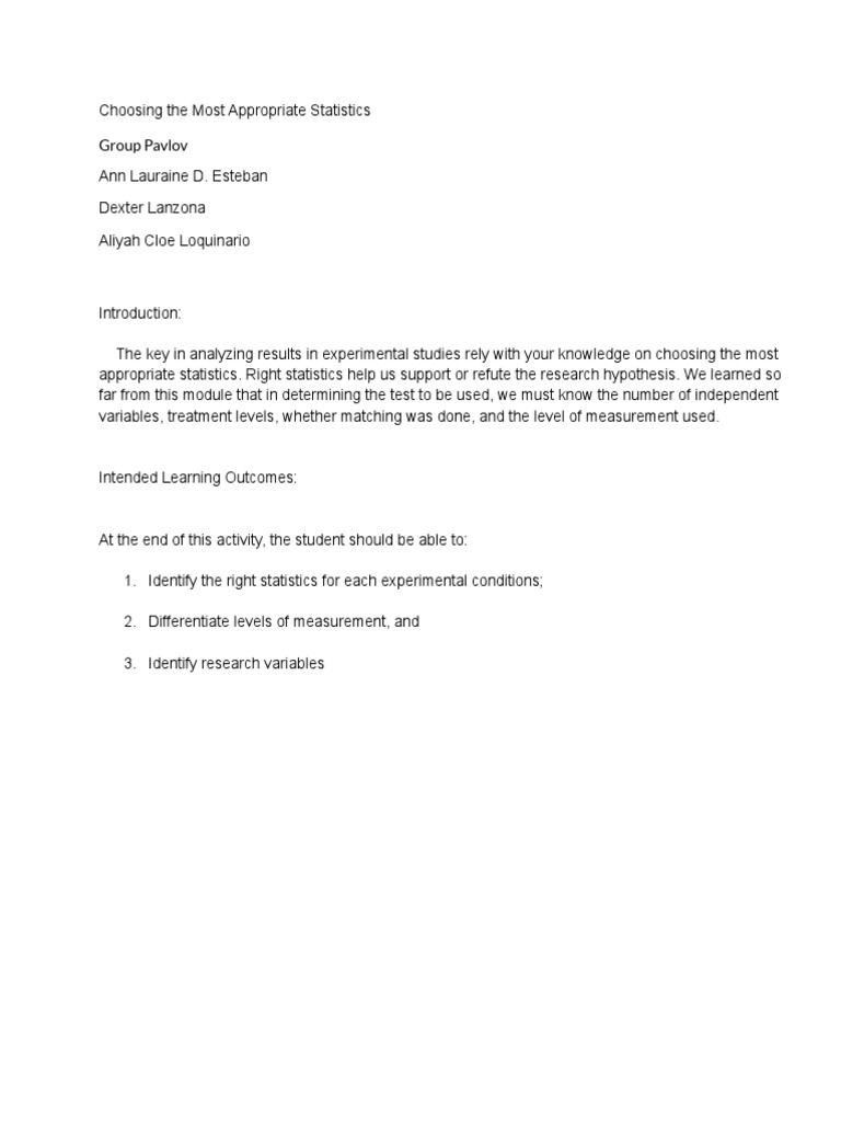 Module 4 Laboratory Activity Choosing The Most Appropriate Statistics ...