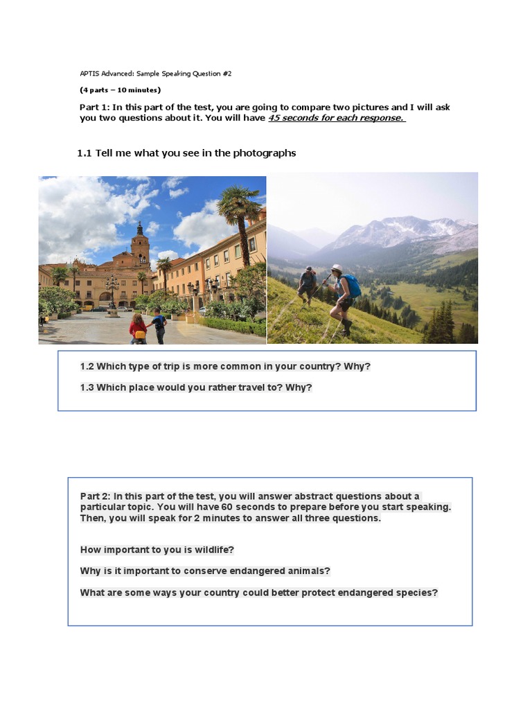 APTIS Advanced Sample Speaking Test 2 | PDF