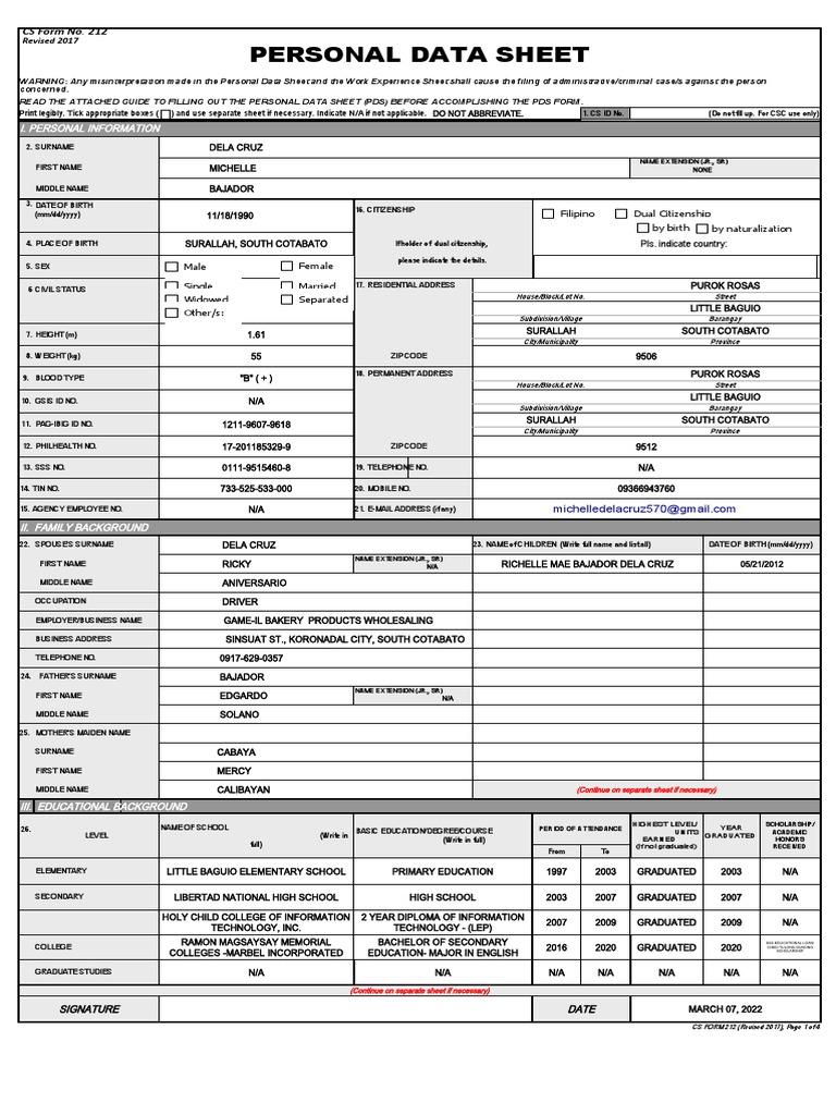 Personal Data Sheet | PDF | English As A Second Or Foreign Language