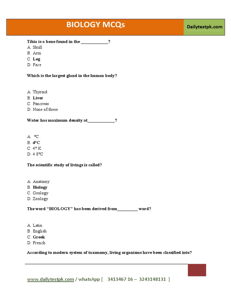 Biology Test | PDF | Biology | Cell (Biology)