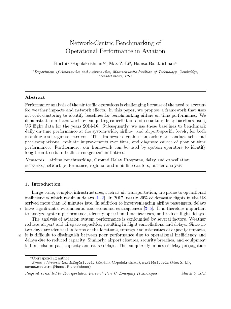 Network Benchmarking for Airline Performance | PDF | Cluster Analysis ...