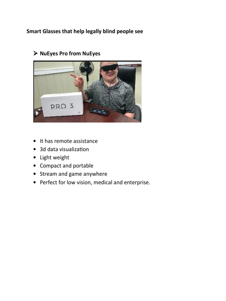 Smart Glasses That Help Legally Blind People See Pdf Computers