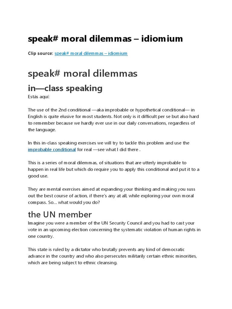 Speak Moral Dilemmas - Idiomium | PDF