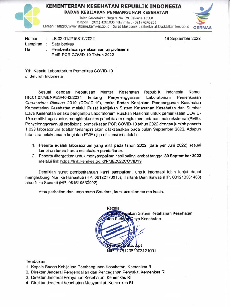 Surat Pemberitahuan PME Dan Lampiran Peserta PME Tahun 2022 - FINAL | PDF