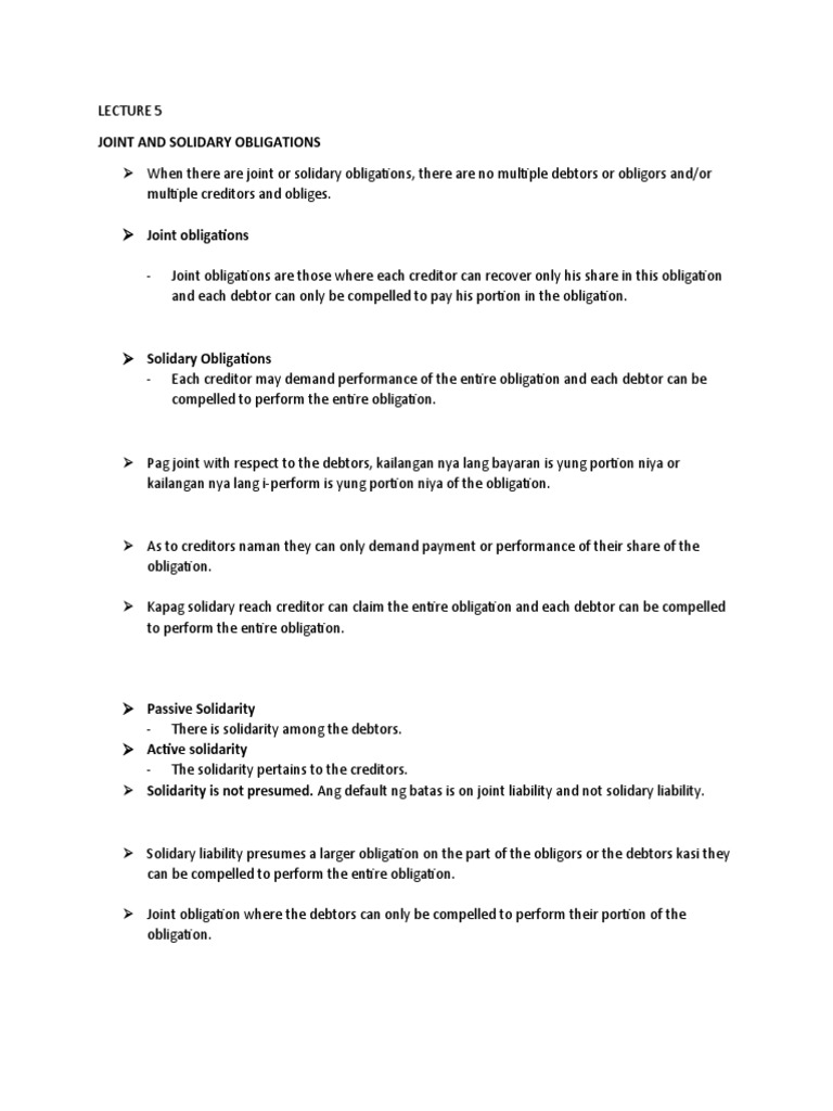 Lecture 5 Joint and Solidary Obligations | PDF | Liability (Financial ...