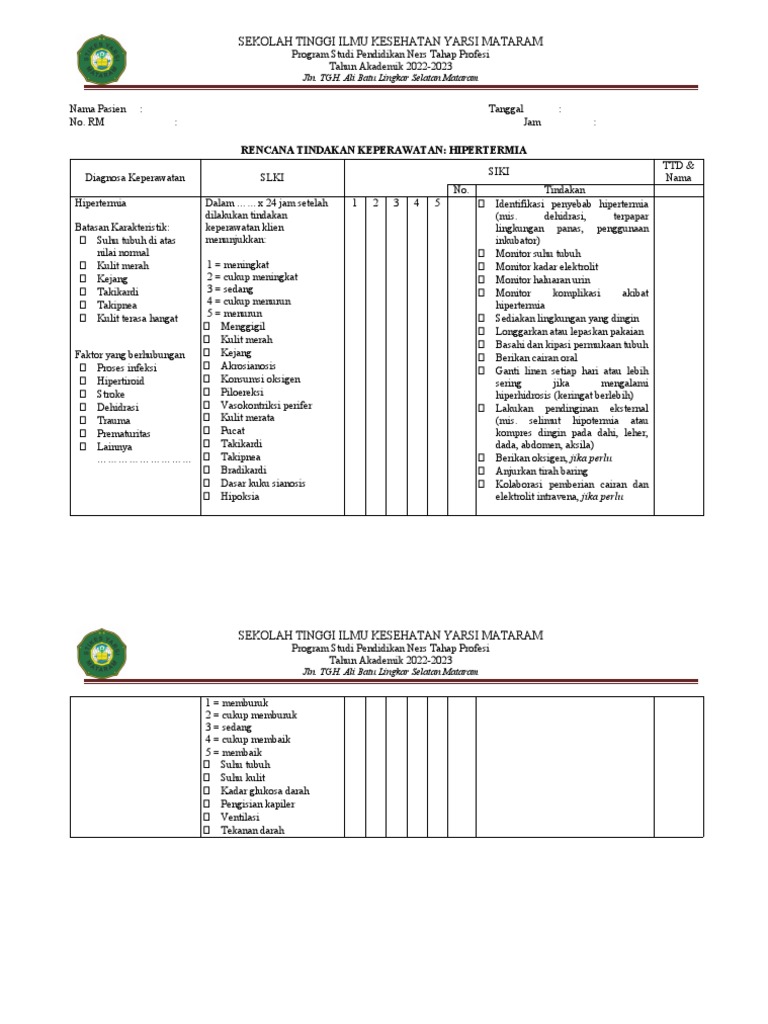 Rencana Tindakan Hipertermi | PDF