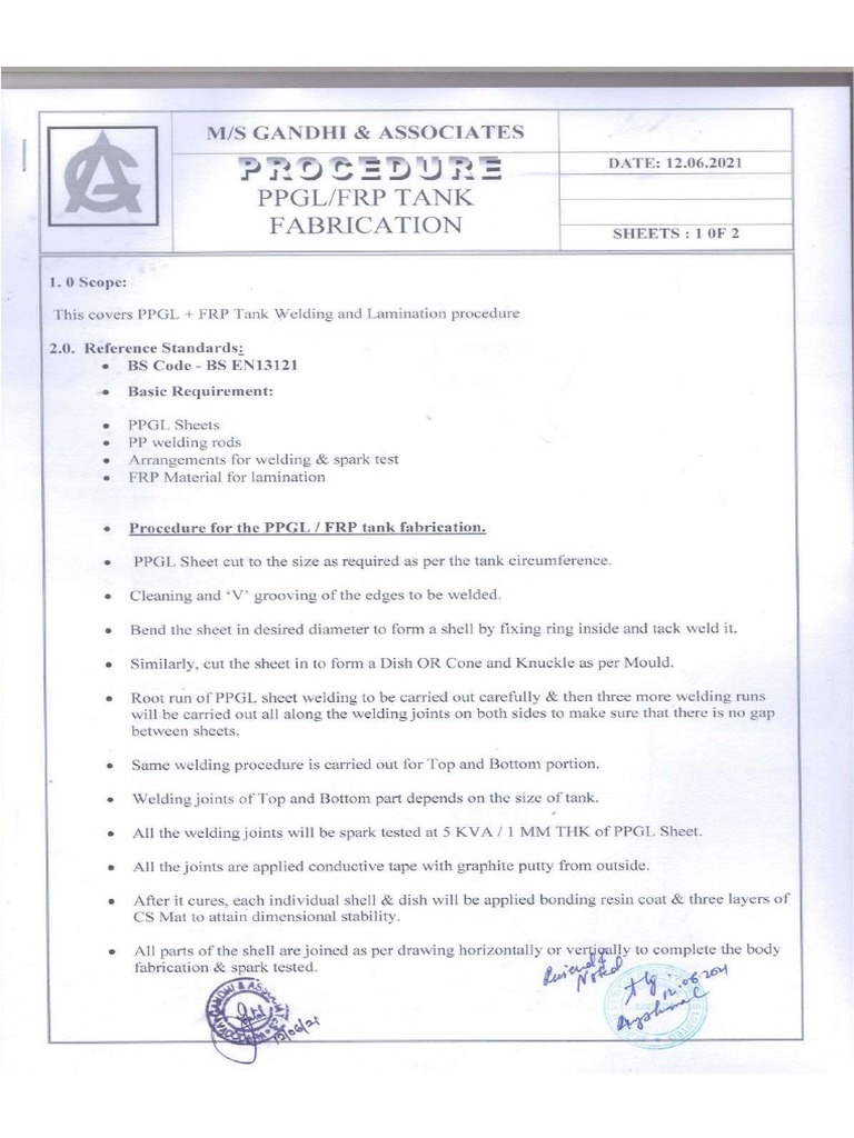 FRP +PP Lining Procedure | PDF