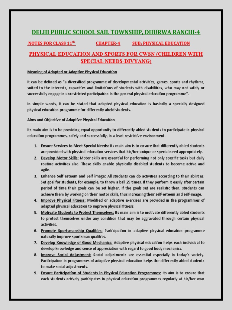 Chapter 4 Complete Notes (Class-11) | PDF | Paralympic Games | Disability