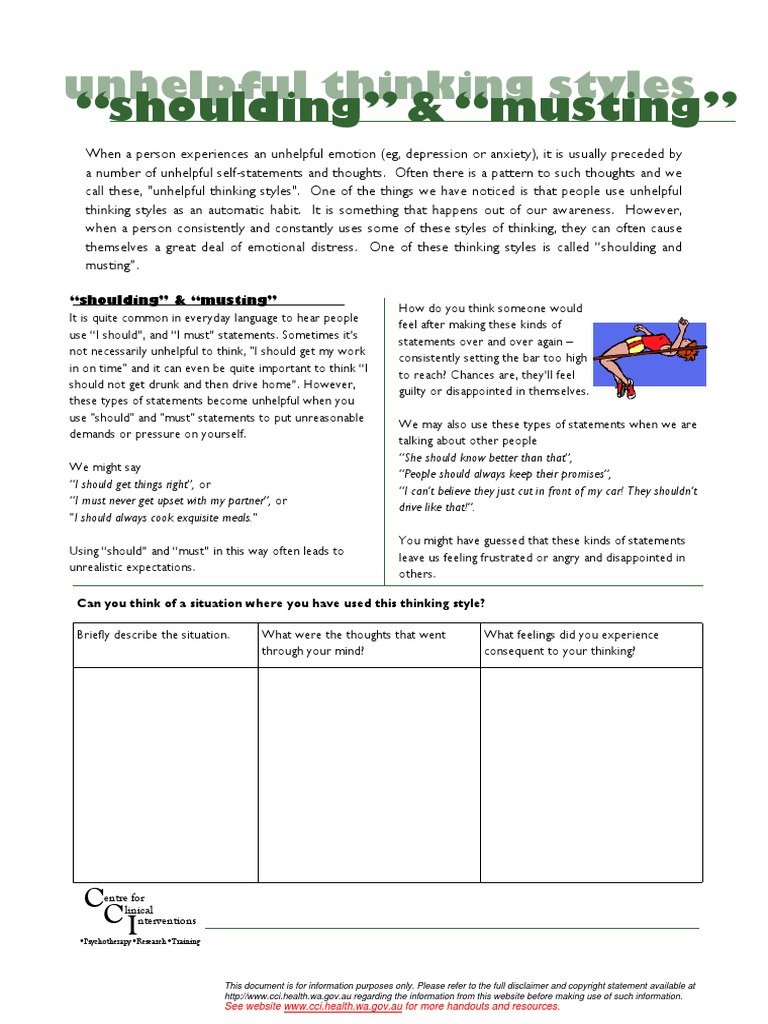 Unhelpful Thinking Styles - 06 - Shoulding and Musting | PDF | Thought ...