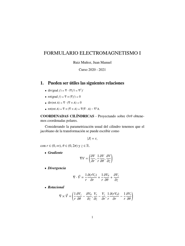 Formulario Electro I 20 21 | PDF | Objetos matemáticos | Física