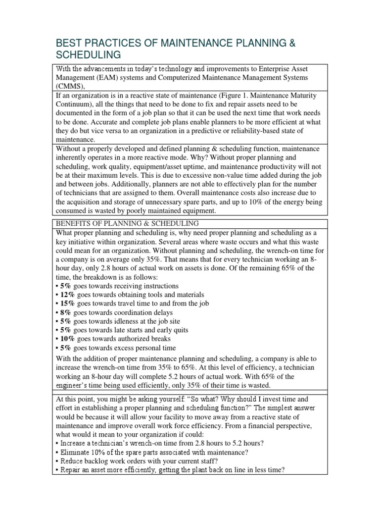 Maintenance Planning Principle | PDF | Scheduling (Computing) | Business