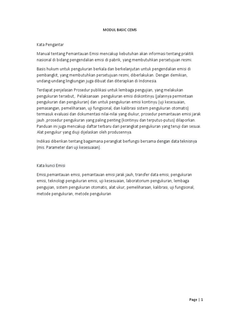 Panduan CEMS: Pemantauan Emisi Kontinu | PDF | Teknologi & Rekayasa