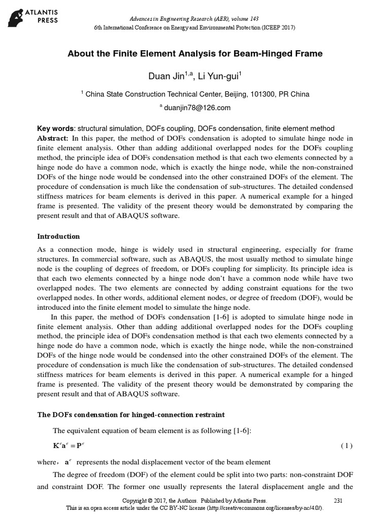 About The Finite Element Analysis For Beam-Hinged Frame | PDF | Finite Element Method | Stiffness