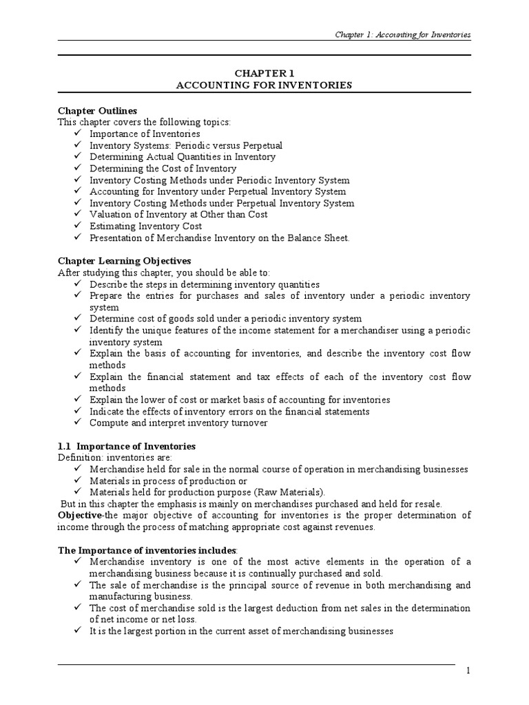 Chapter 1 Inventory | PDF | Inventory | Cost Of Goods Sold
