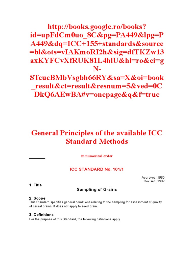 ICC Standards for Grain Sampling | PDF | Flour | Cereals
