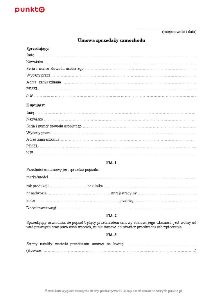 Umowa Kupna Sprzedazy Samochodu | PDF