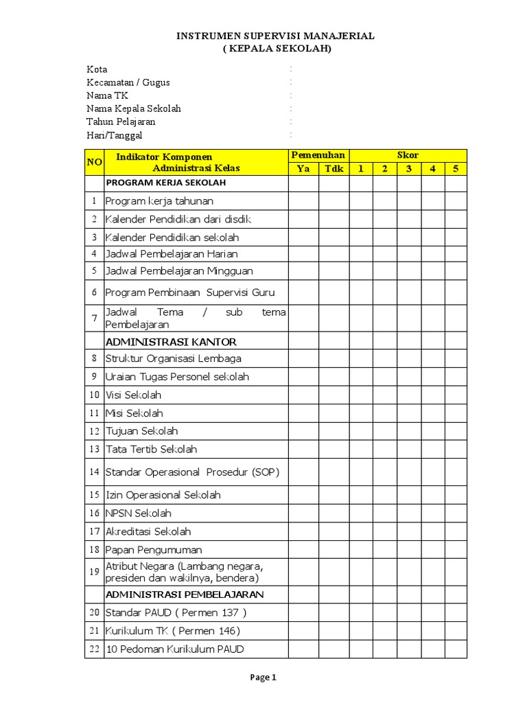 Instrumen Supervisi Kepsek | PDF