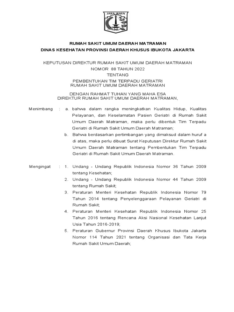 Pembentukan Tim Geriatri RSUD Matraman | PDF