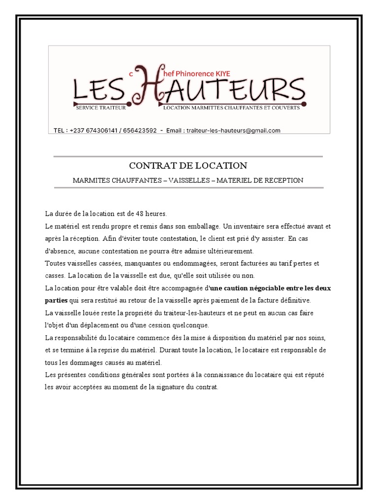 Contrat de Location de Matériel Événementiel | PDF