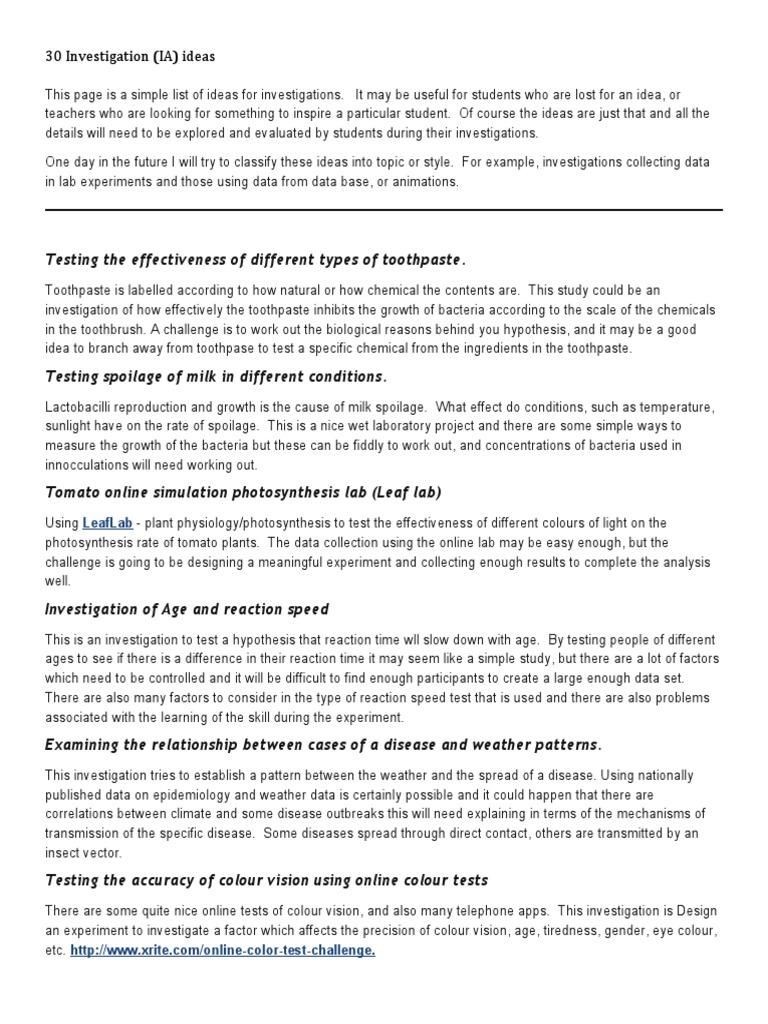 30 Creative Investigation Ideas for Students | PDF | Biology | Soil