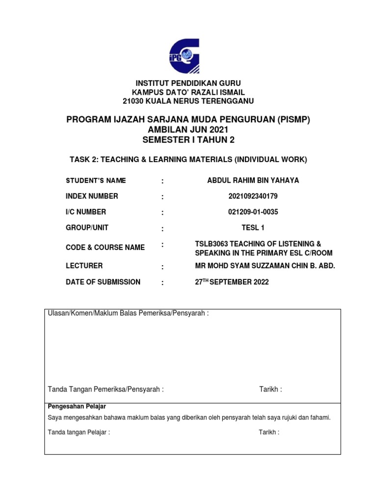 Tslb3063 Tsl1 Task2 Abdul Rahim Bin Yahaya Pdf