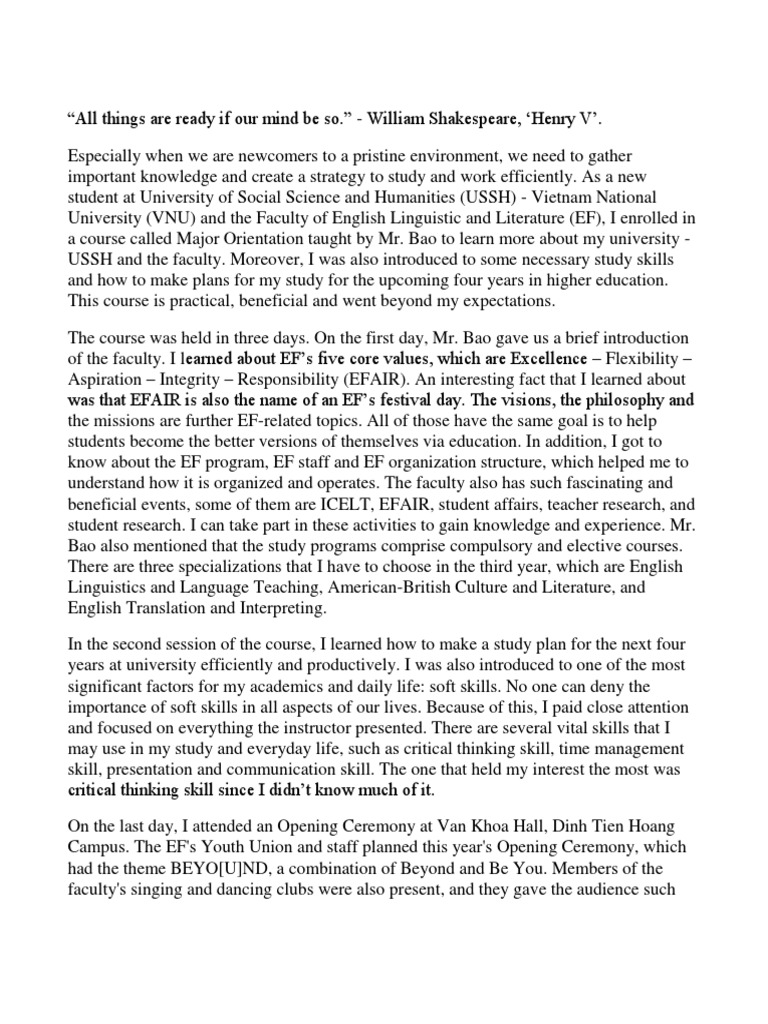 Reflection Paper - Major Orientation | PDF | Cognition | Learning