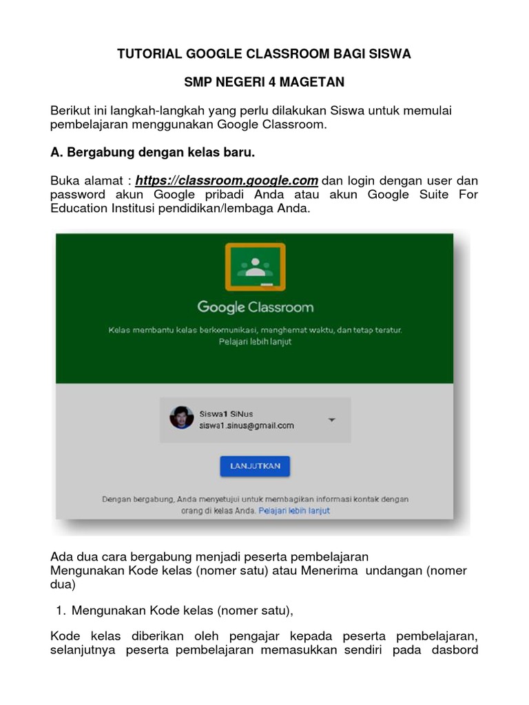 Cara Bergabung dan Mengerjakan Tugas di Google Classroom | PDF