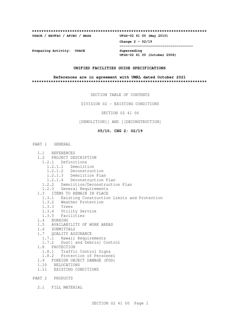 6.0 UFGS Section 02 41 00 Demolition | PDF | Demolition | Asbestos
