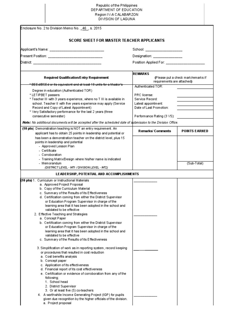 MT Rating Sheet | PDF | Teachers