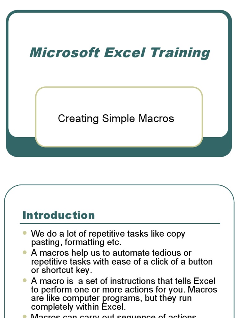 Excel Macro Training | PDF | Microsoft Excel | Macro (Computer Science)