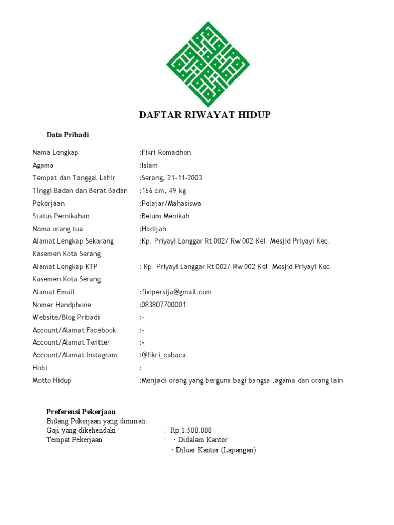 Formulir Isian CV Bagi Pelamar Di Bank Muamalah NEW | PDF