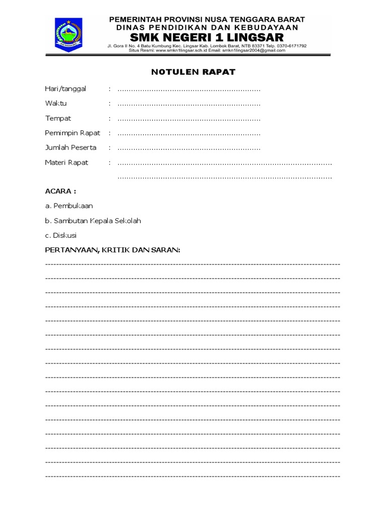 Form Notulen Rapat | PDF