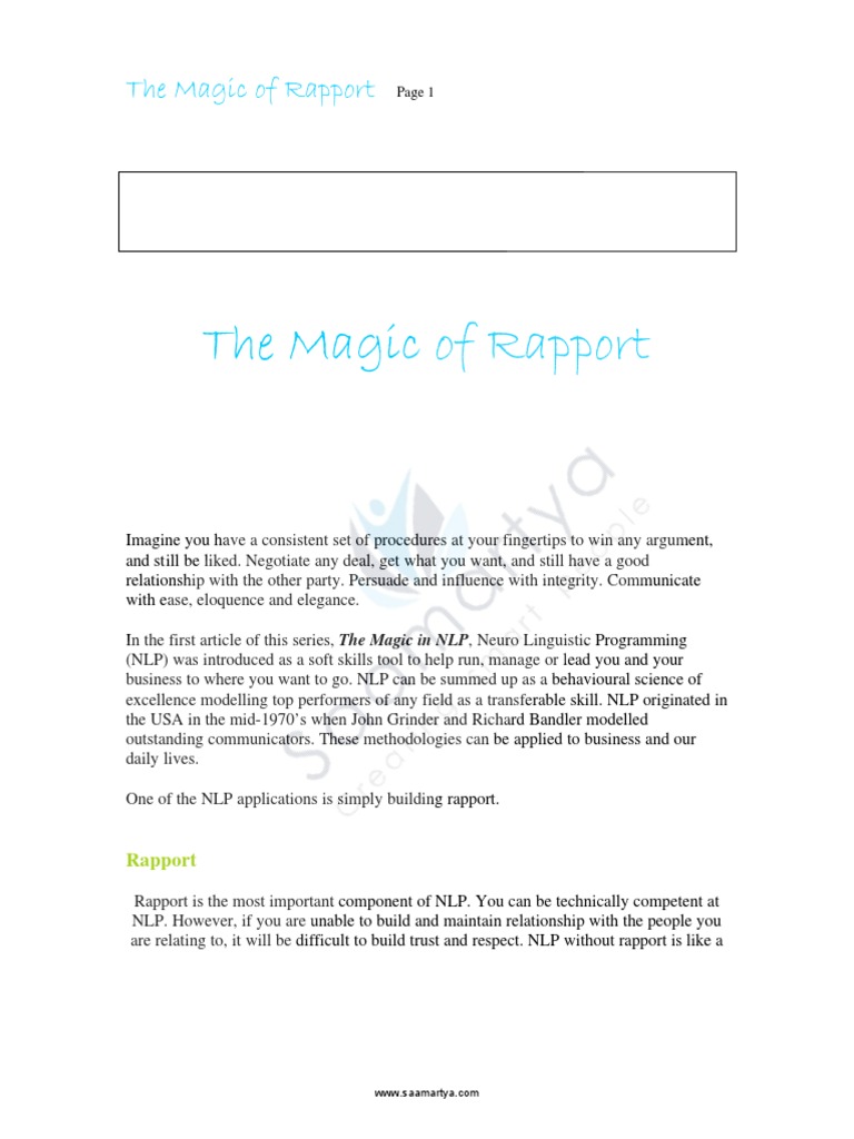 The Magic of Rapport-NLP | PDF | Neuro Linguistic Programming | Cognitive Science