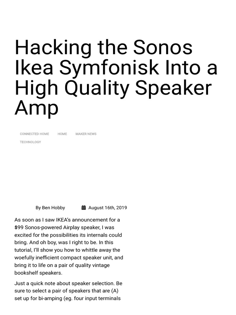 Hacking The Sonos Ikea Symfonisk Into A High Quality Speaker Amp | PDF | Loudspeaker ...