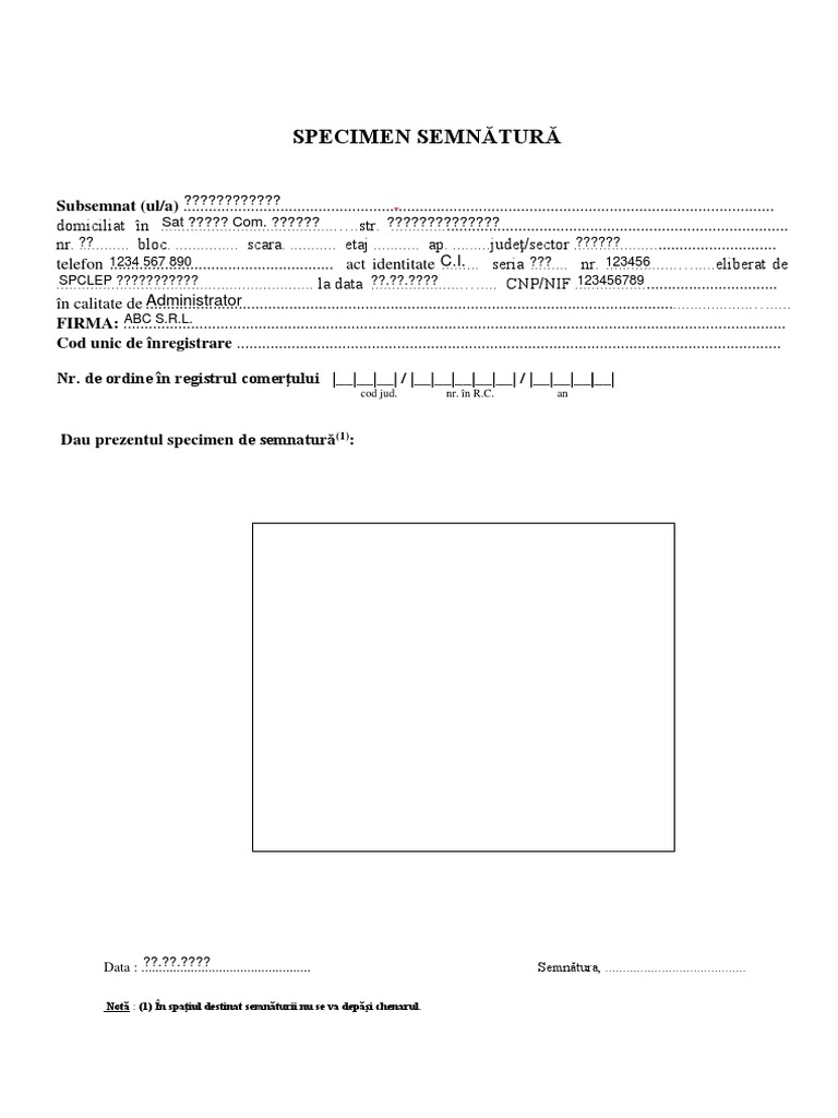 Specimen Semnatura | PDF
