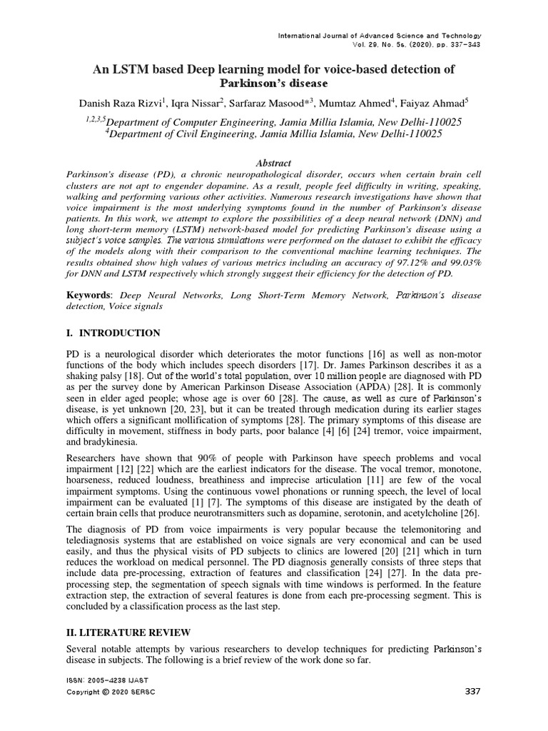 An Lstm Based Deep Learning Model For Voice Based Detection Of Parkinsons Disease Pdf Deep