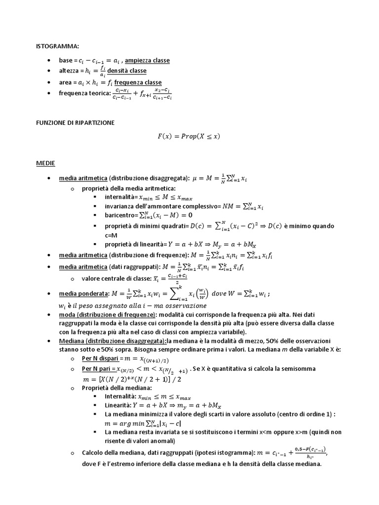 Formulario Statistica Base | PDF