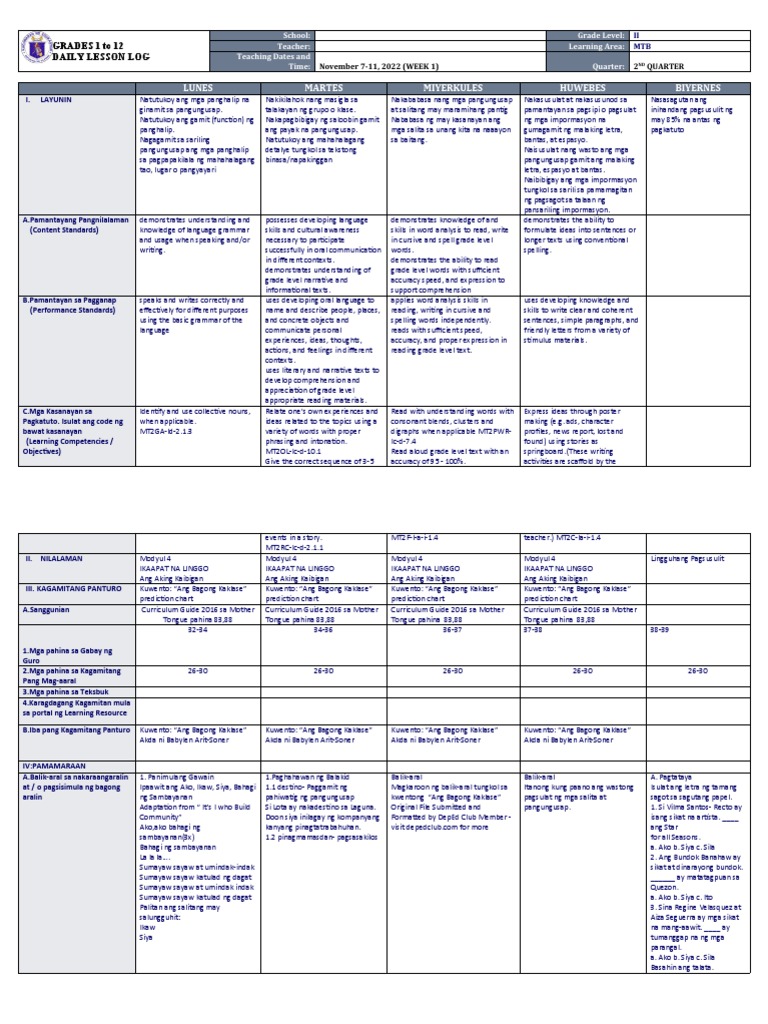 DLL - MTB 2 - Q1 - W4 | PDF