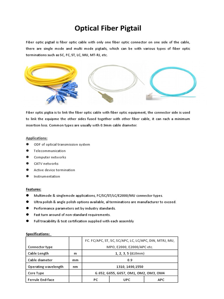 Optical Fiber Pigtail | PDF