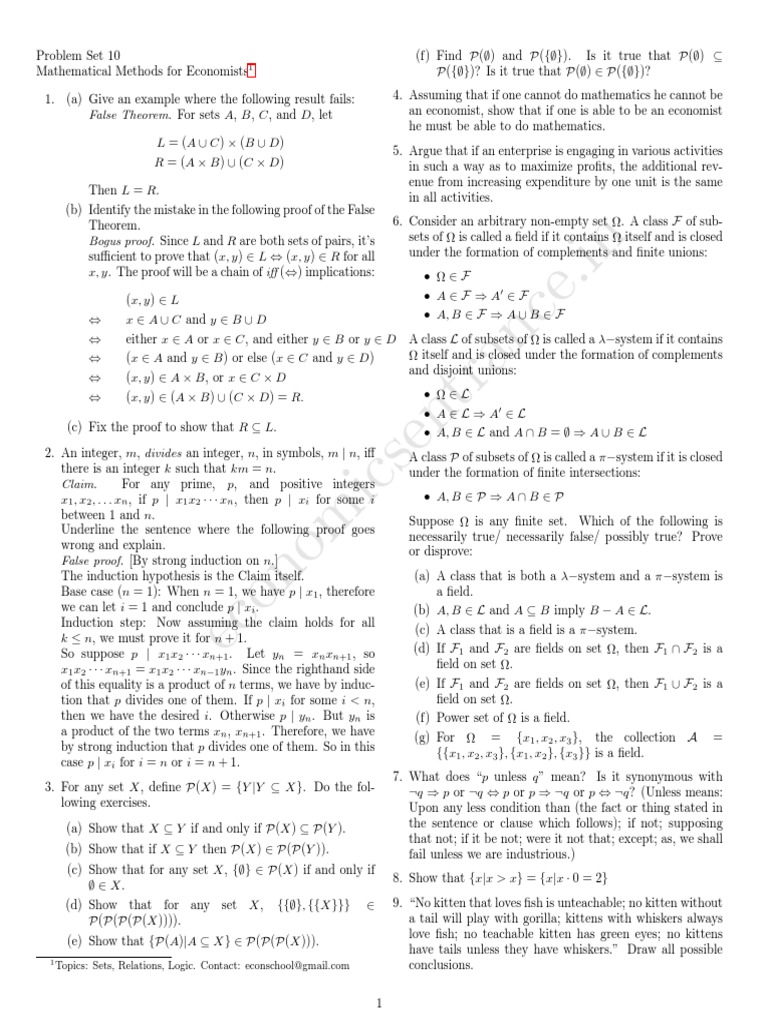 HW10 Sets & Logics | PDF | If And Only If | Mathematical Proof