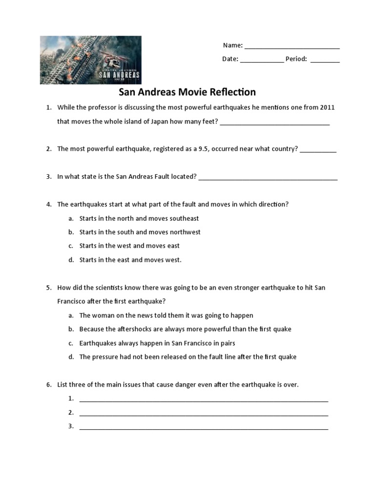 San Andreas Movie Reflection Worksheet | PDF | Earthquakes | Tsunami