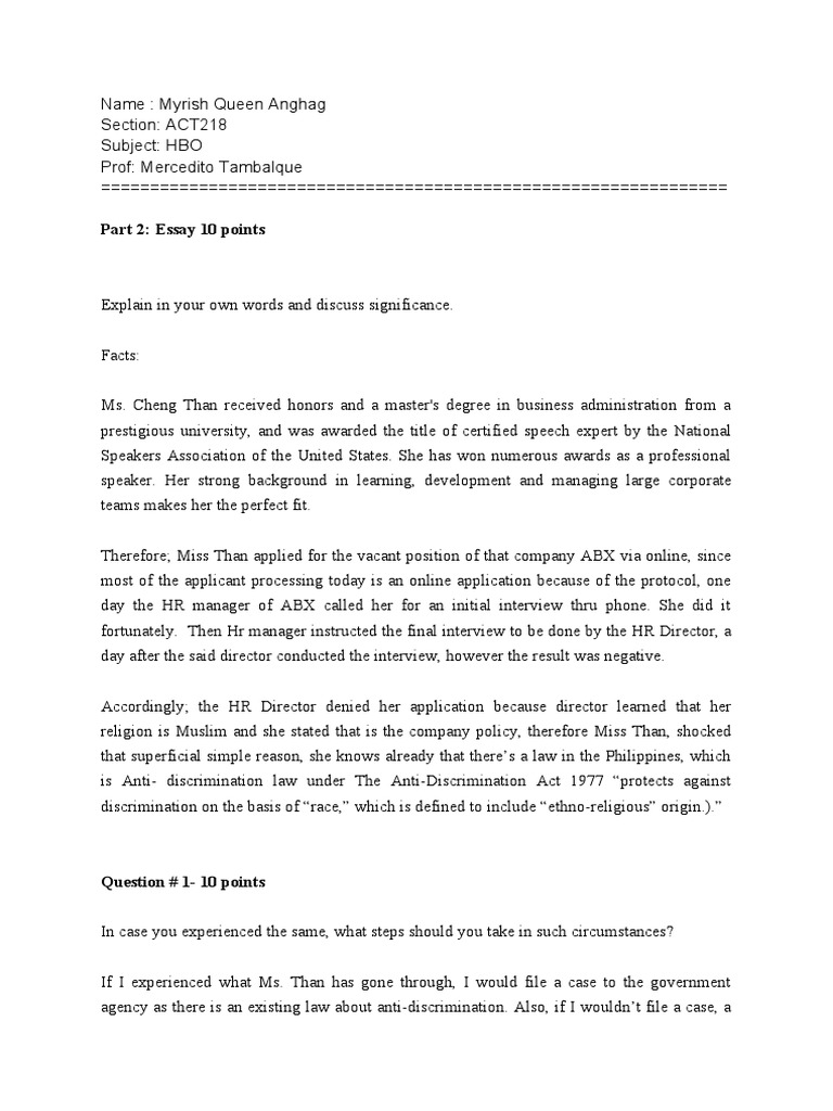 Midterm Part 2 Essay | PDF | Bullying | Discrimination