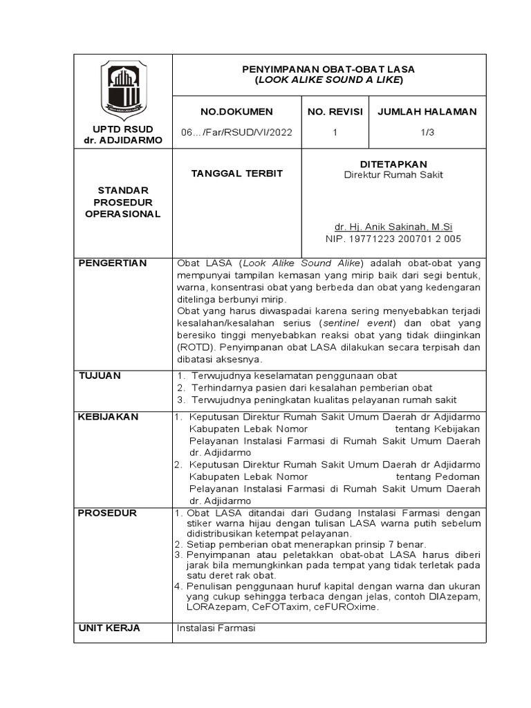 PEDOMAN PENYIMPANAN OBAT LASA | PDF
